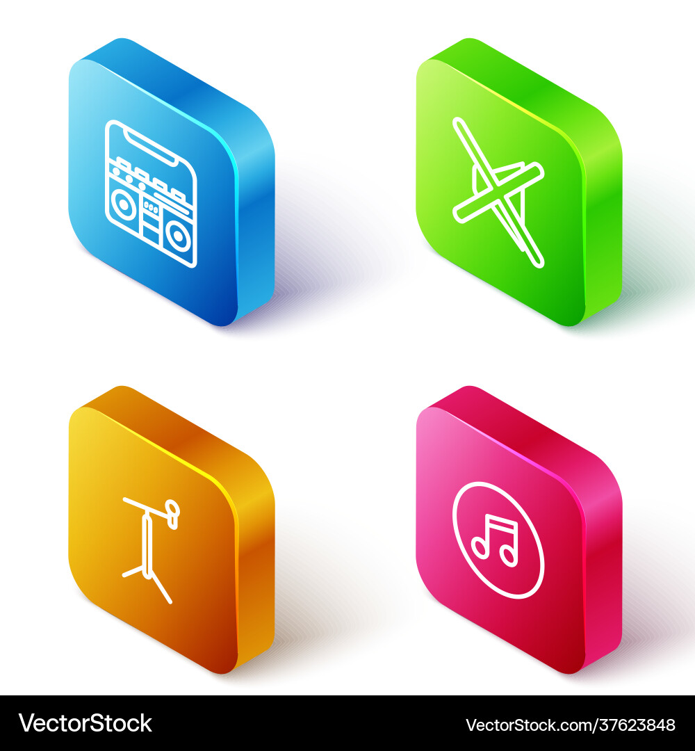 Set isometric line home stereo with speakers Vector Image