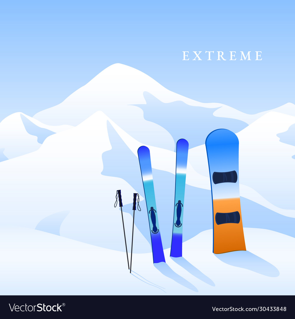 Ski resort skiing and snowboard on hillside and Vector Image