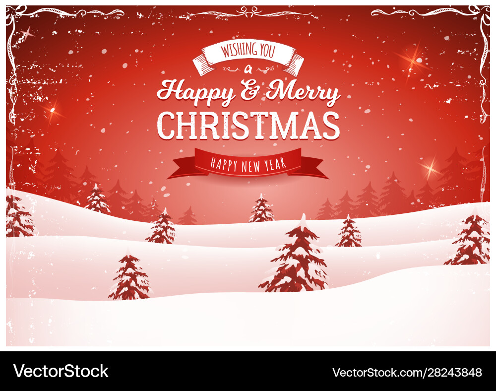 Vintage red christmas landscape background Vector Image