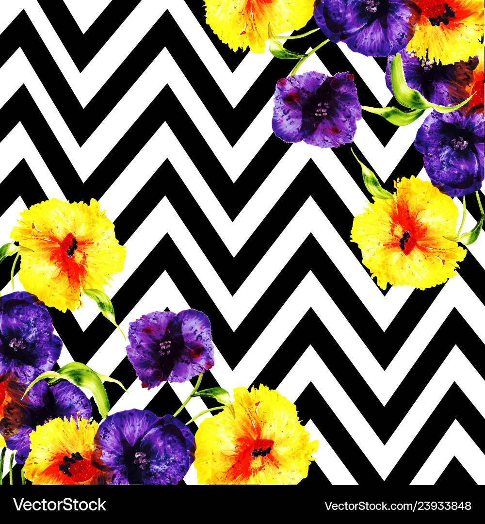 Watercolor spring floral background with stripes Vector Image