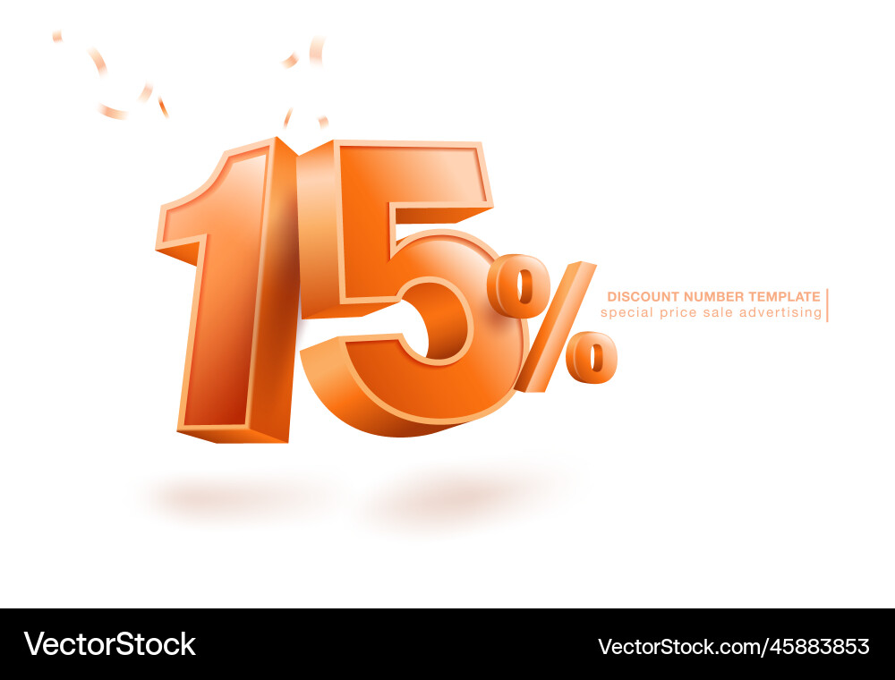 15 percent discount font 3d Royalty Free Vector Image
