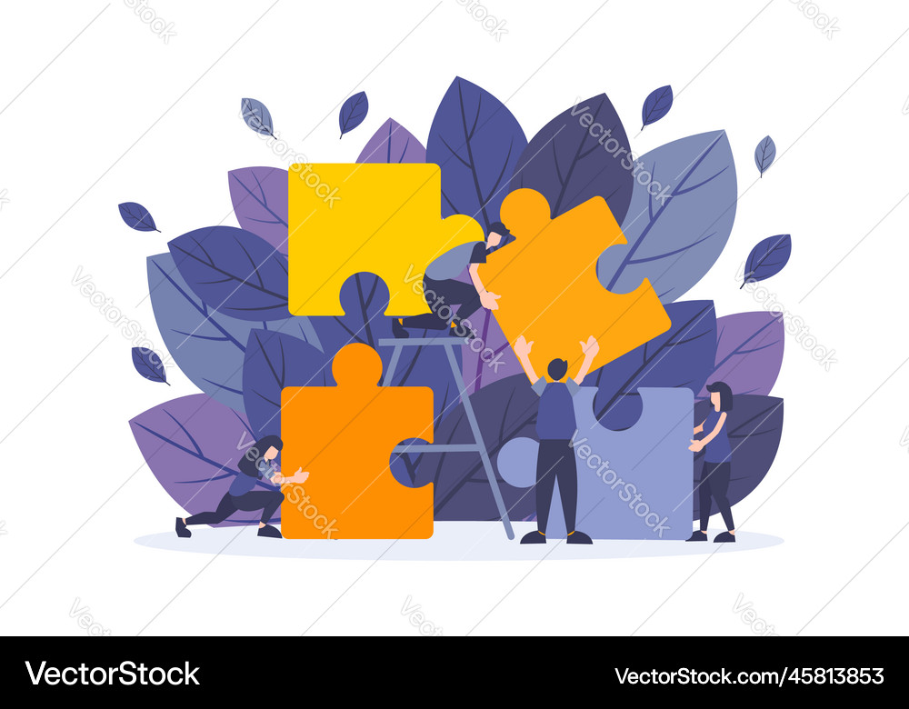 Business flat with people work big puzzle Vector Image