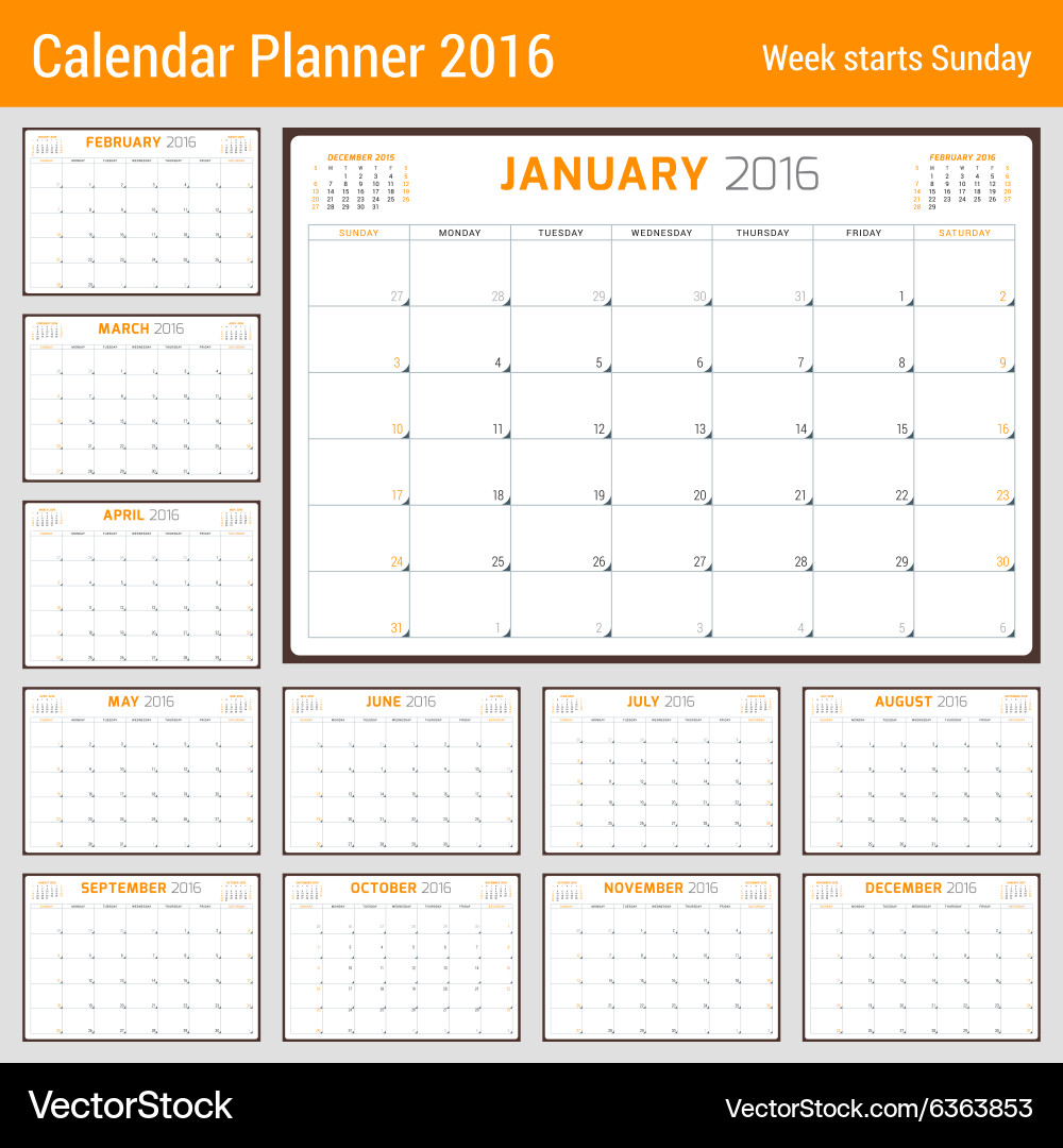 Calendar planner for 2016 year stationery design Vector Image