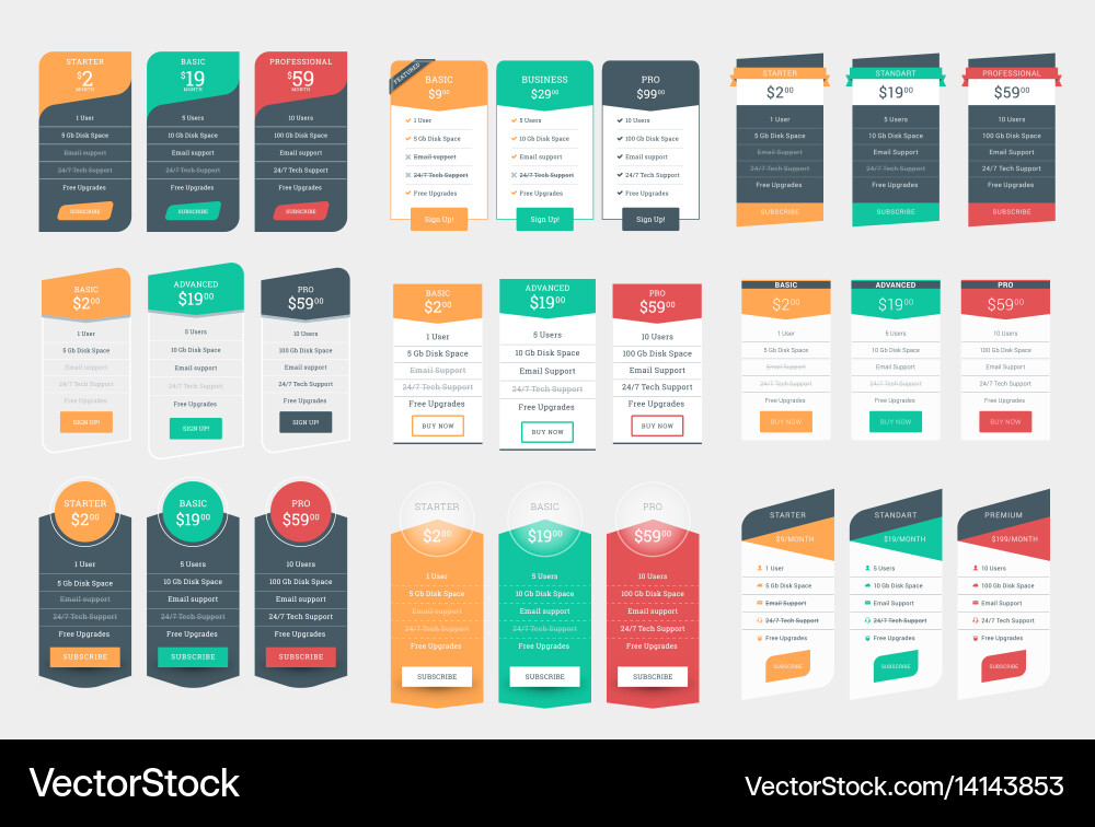 Collection of colorful pricing table design Vector Image