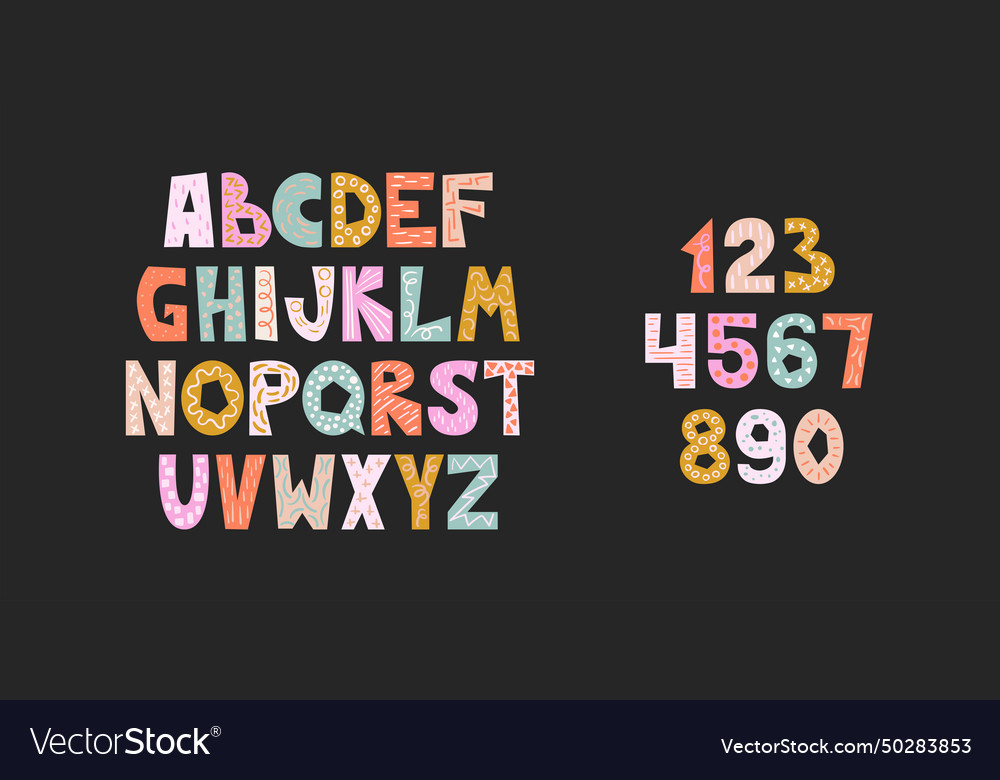 Colorful alphabet and numbers with decorative Vector Image