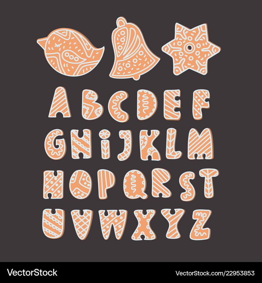Gingerbread letters set merry christmas Royalty Free Vector