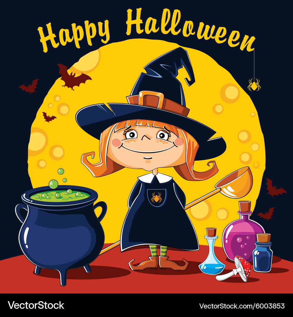 Little witch brews a potion Royalty Free Vector Image