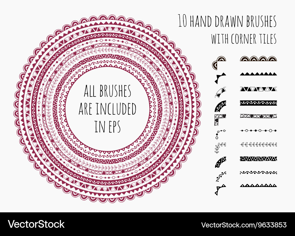 Set of ten hand drawn brushes Royalty Free Vector Image