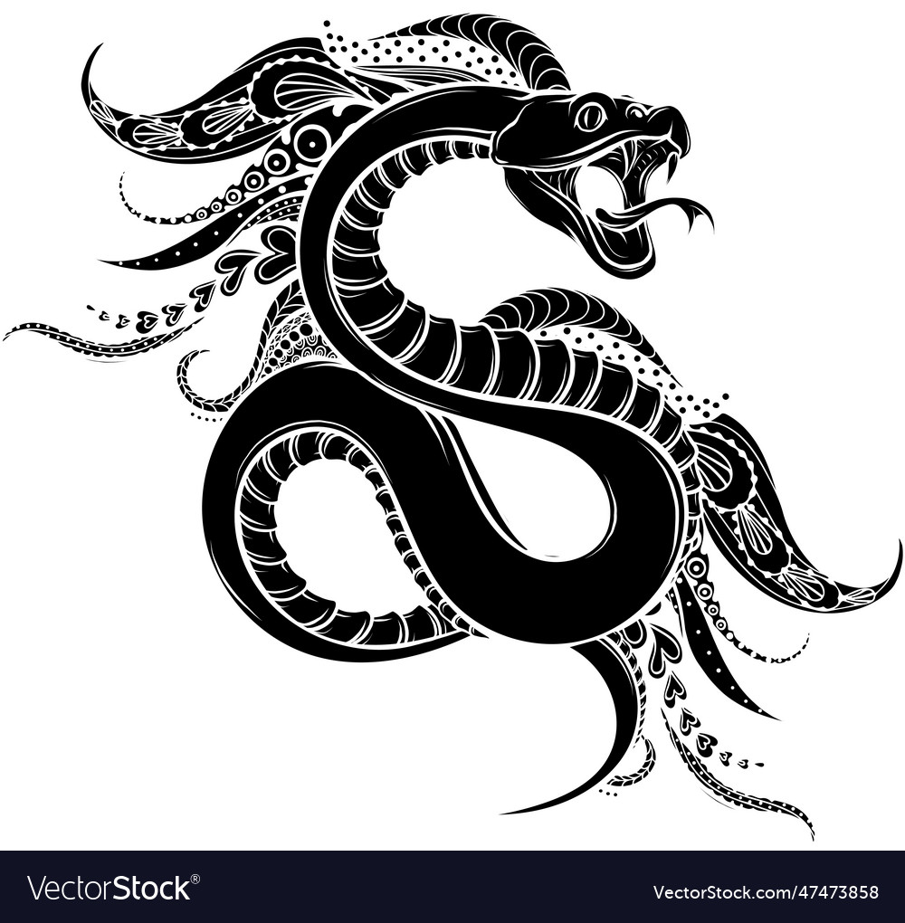Black silhouette of viper snake with mandala Vector Image
