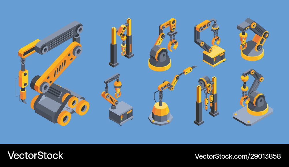 Crane machines colorful isometric Royalty Free Vector Image