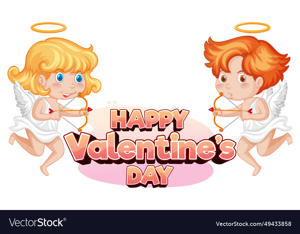 Cute two angel on happy valentines day Royalty Free Vector