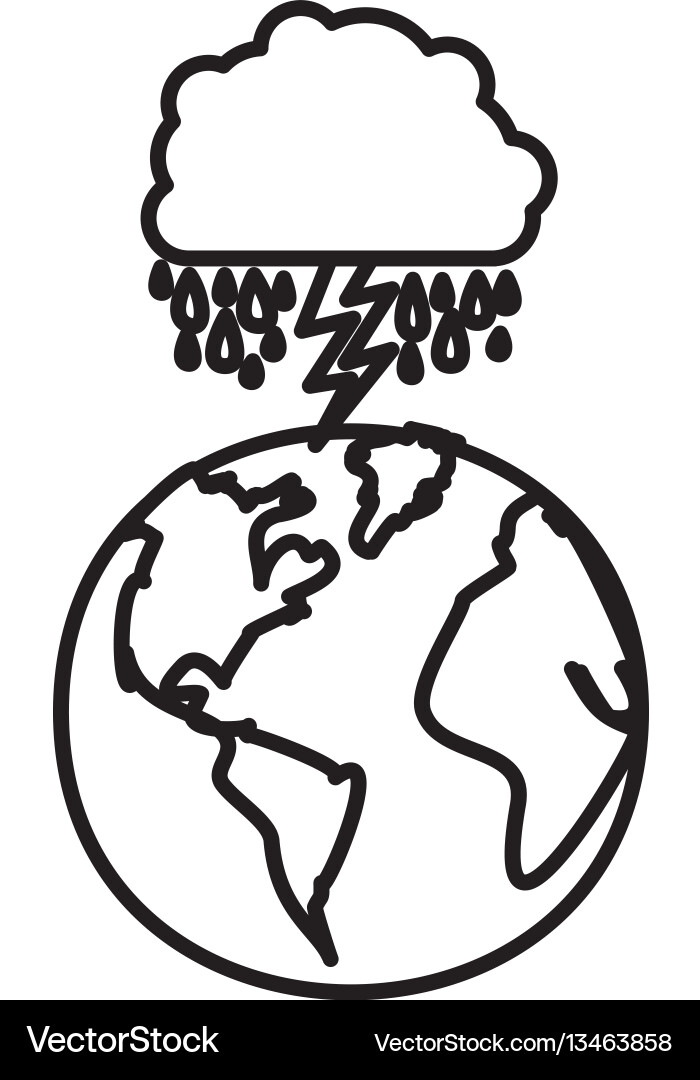 Figure earth planet with cloud rainning and ray Vector Image