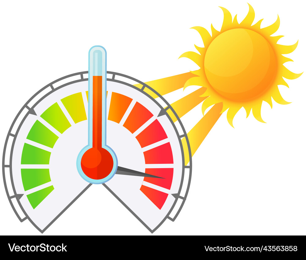 Thermometer with rising temperatures in hot Vector Image
