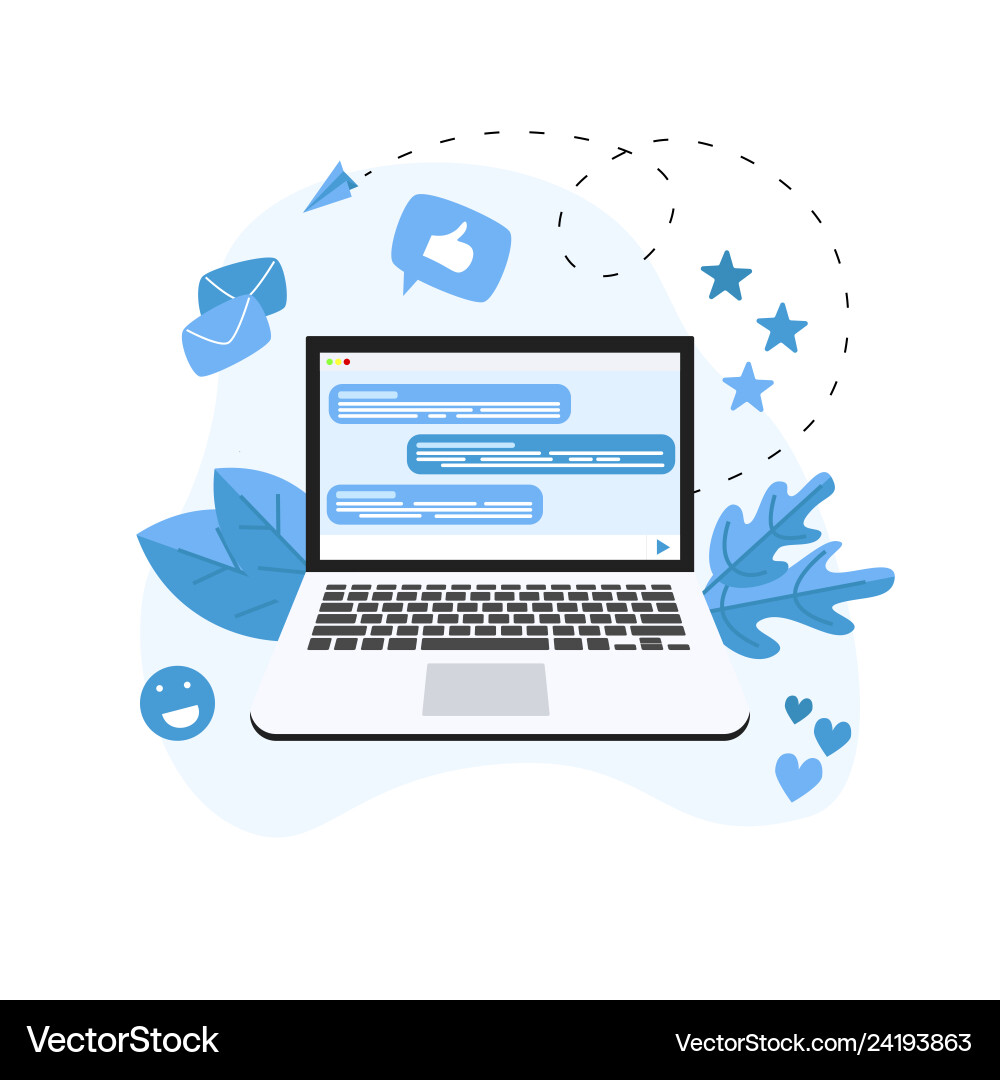 Communication in online chat with laptop Vector Image