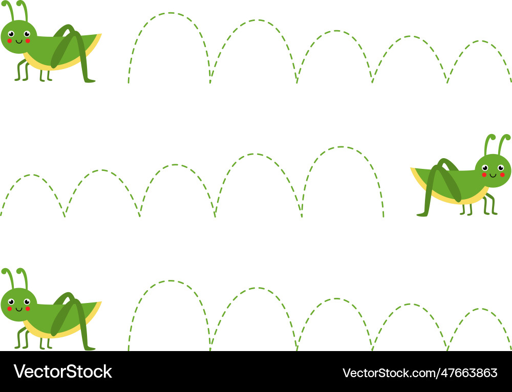 Handwriting practice with cute grasshoppers Vector Image