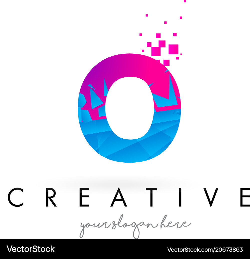 O letter logo with shattered broken blue pink Vector Image