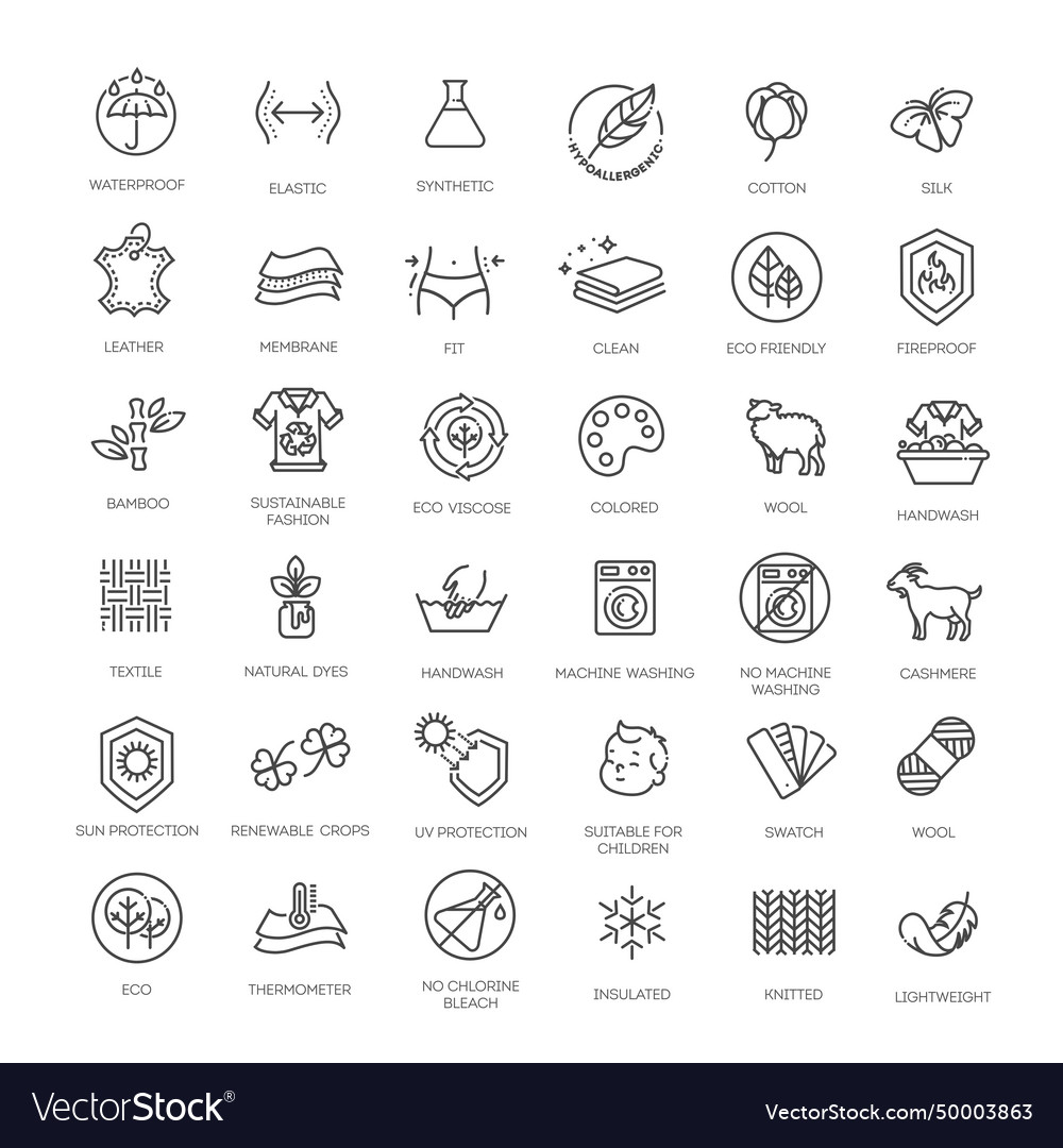 Set Of Fabric Features Icons Line Art Style Icons Vector Image
