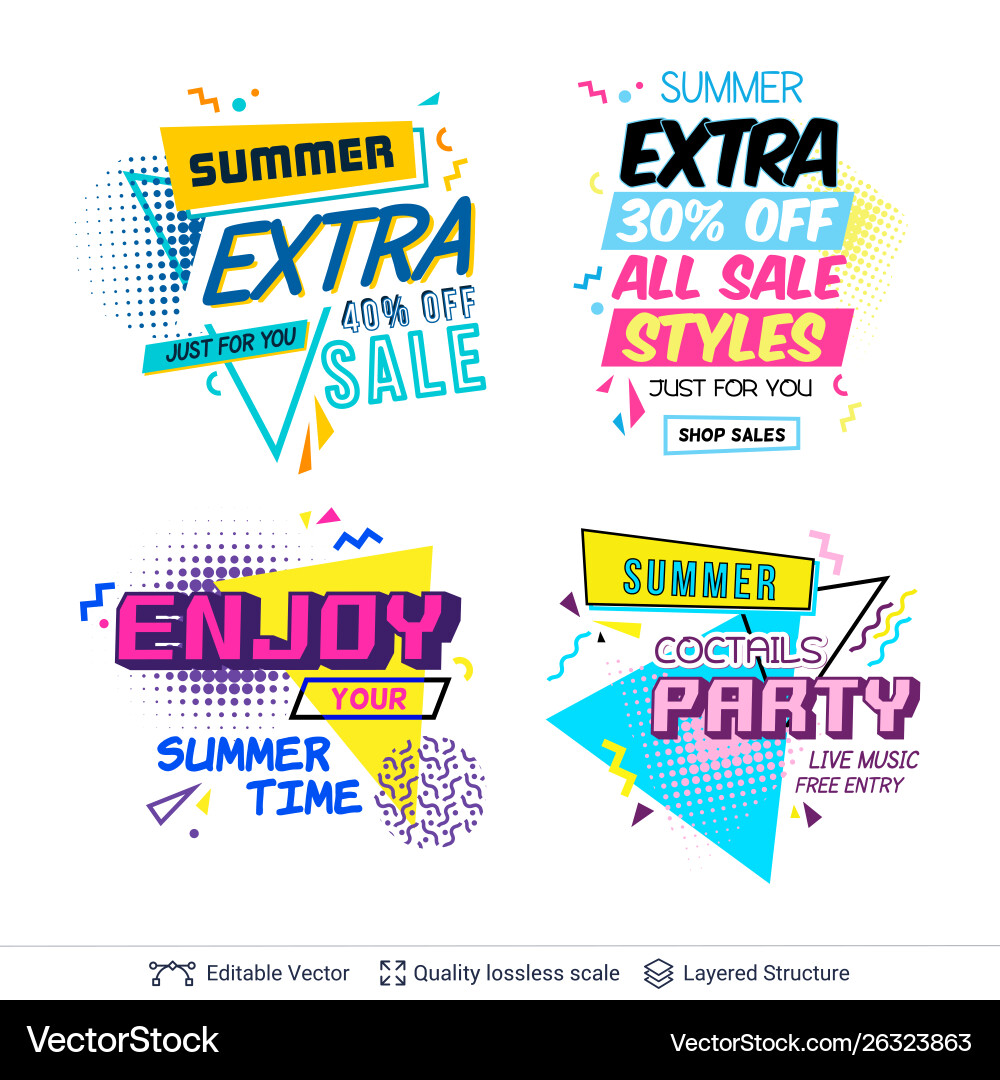 Set summer party ad backgrounds in pop-art style Vector Image