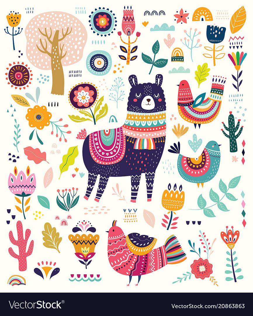 Set with llama Royalty Free Vector Image - VectorStock