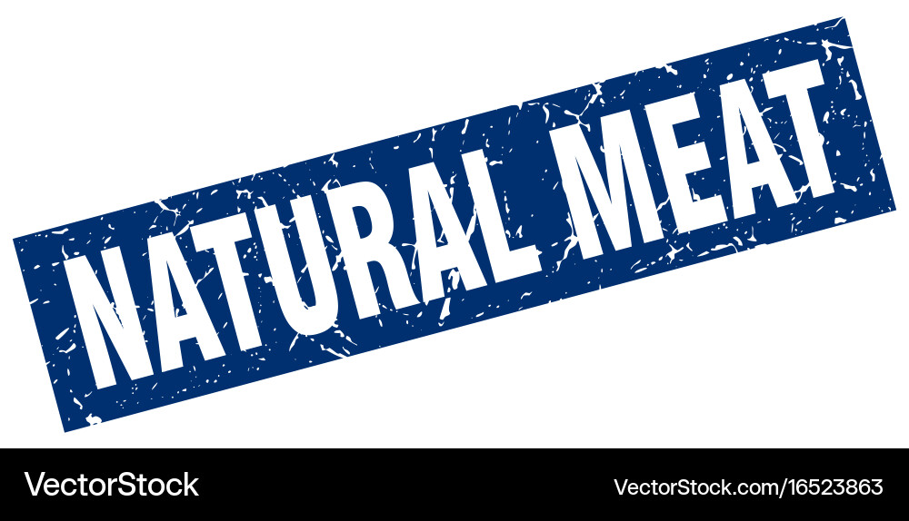 Square grunge blue natural meat stamp Royalty Free Vector