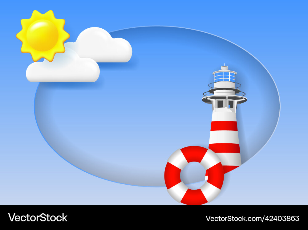 Striped lighthouse and lifebuoy Royalty Free Vector Image