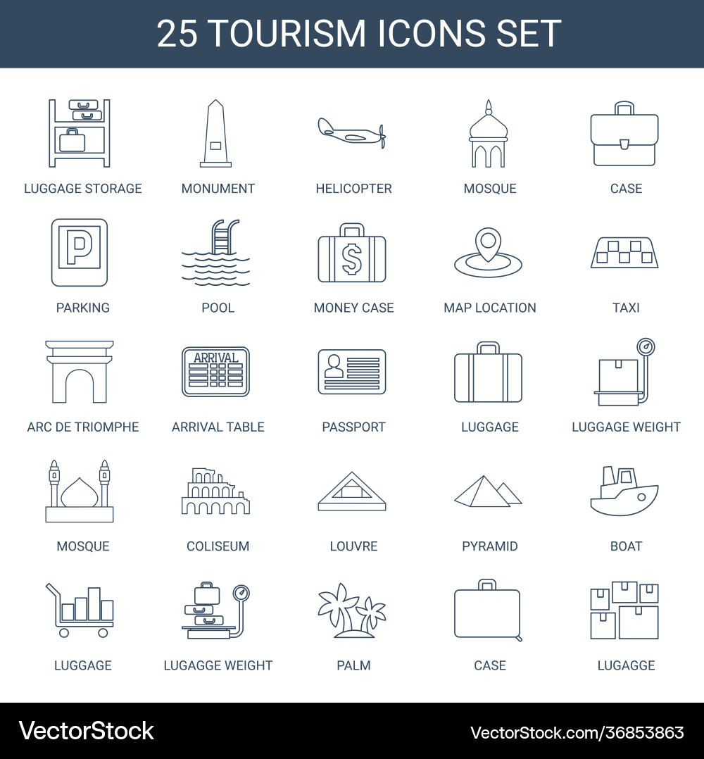 Tourism icons Royalty Free Vector Image - VectorStock