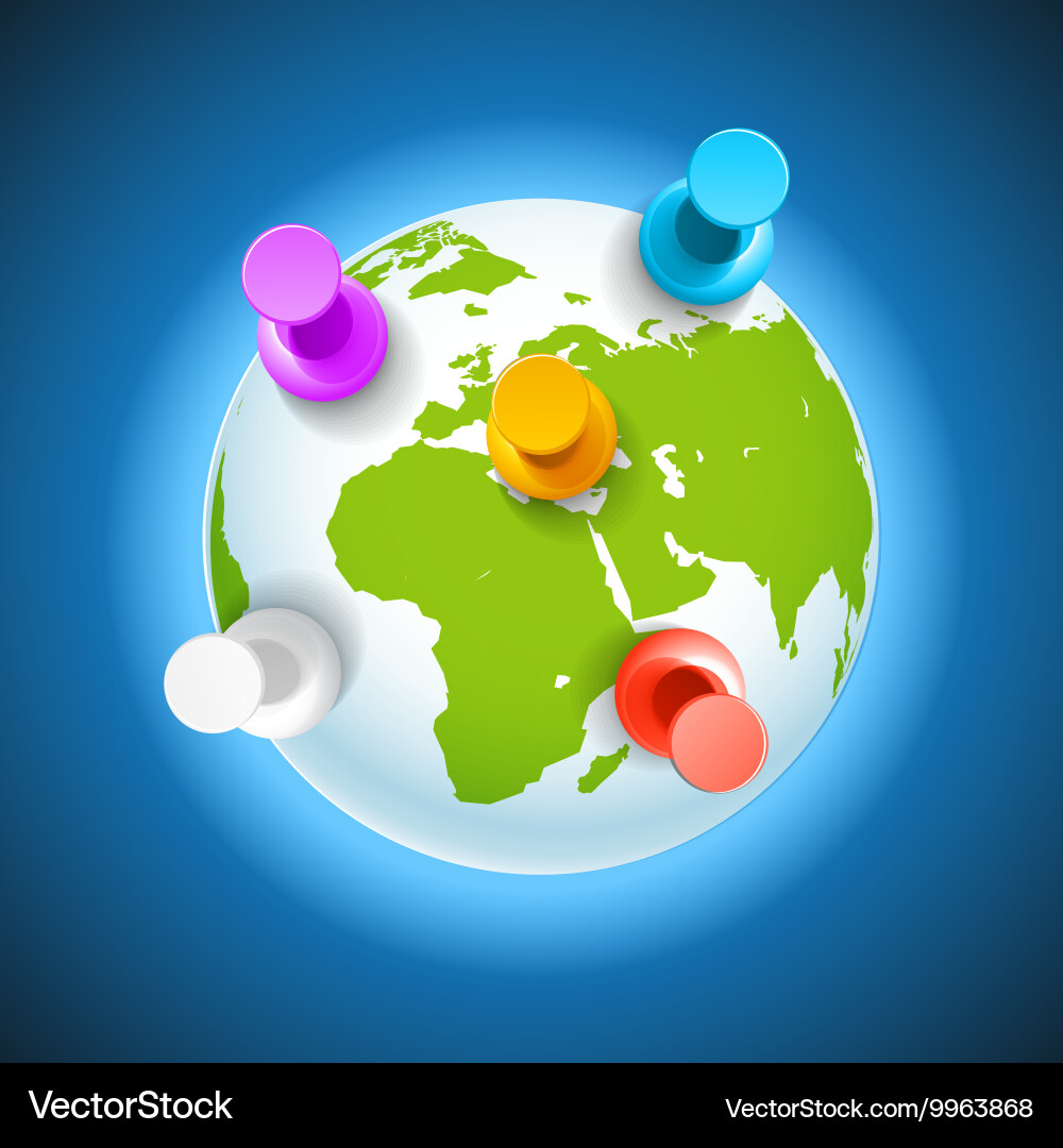 Color pins on the earth concept Royalty Free Vector Image