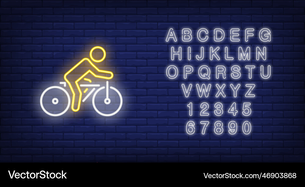 Cyclist riding bicycle neon sign Royalty Free Vector Image