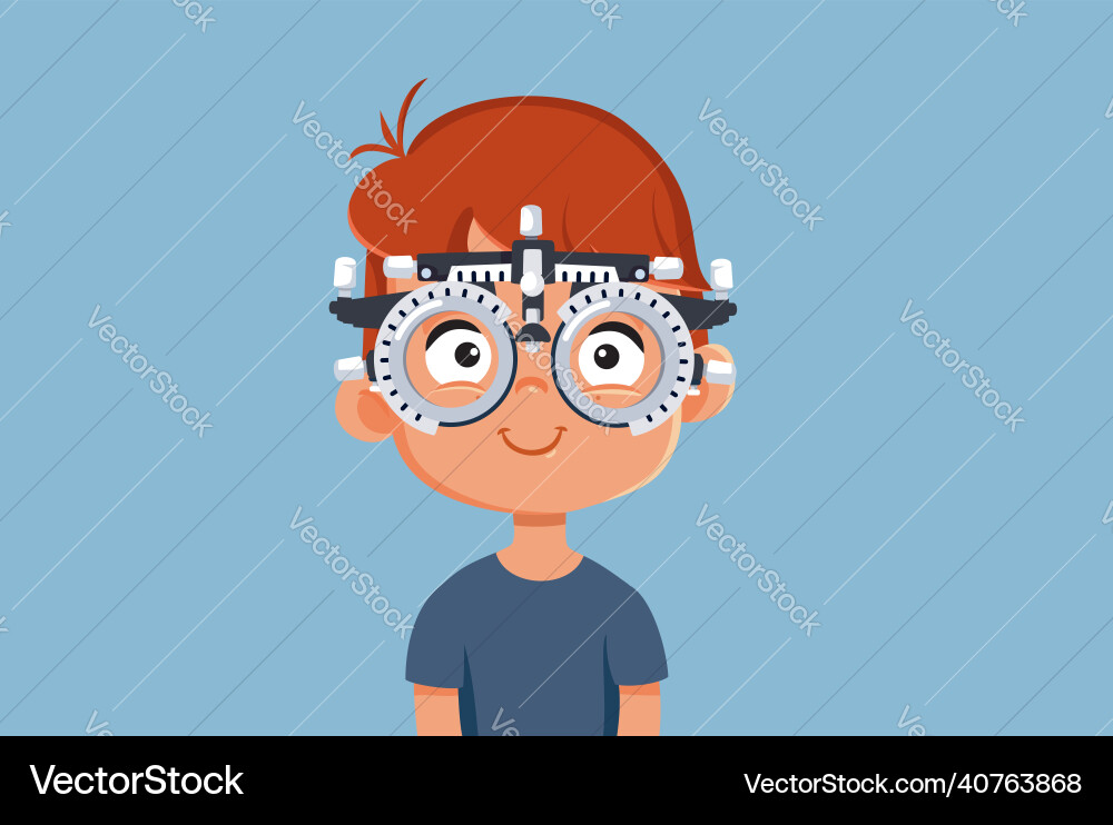 Little boy having an eye check consultation Vector Image