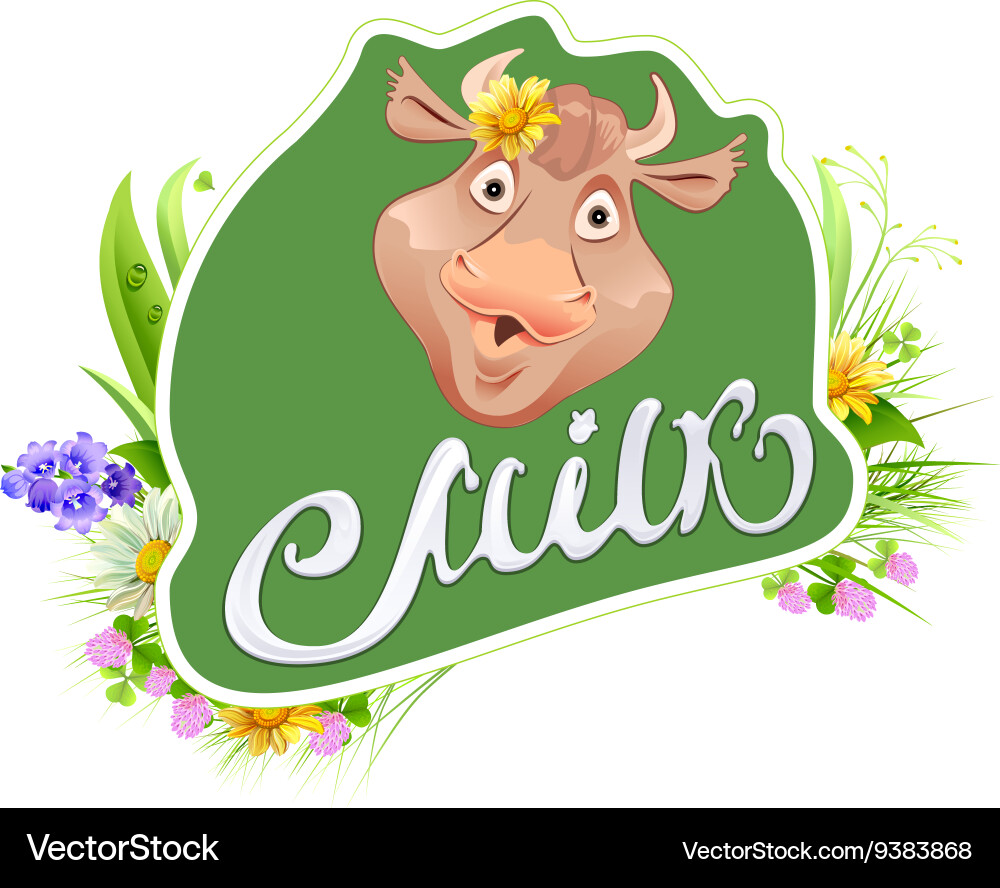 Milk label template for packing Cow head and Vector Image