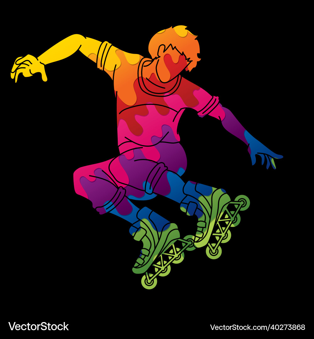 Roller blade player extreme sport action cartoon Vector Image