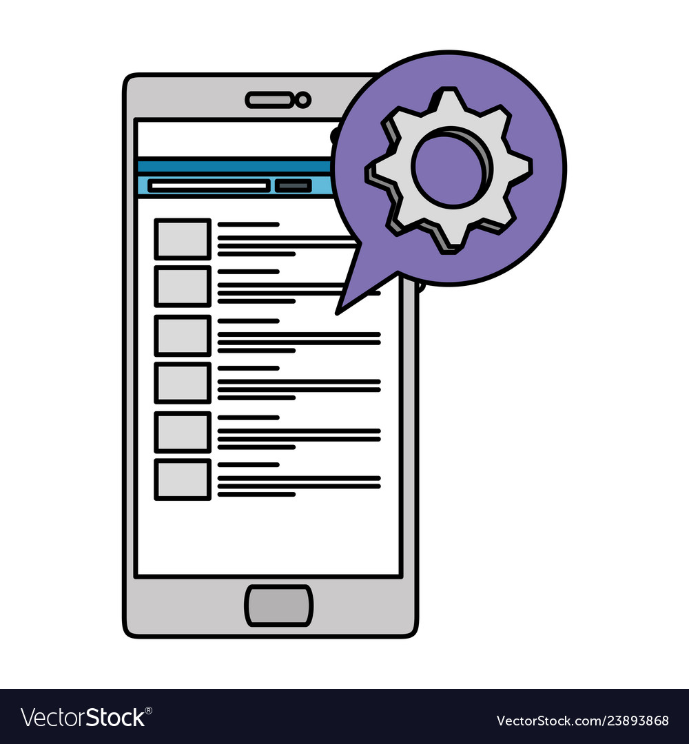 Smartphone with speech bubble and gear Royalty Free Vector