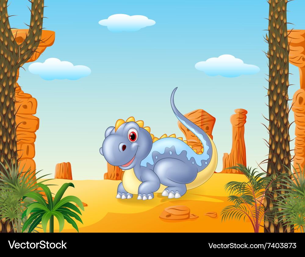 Adorable dinosaur sitting with prehictoric Vector Image