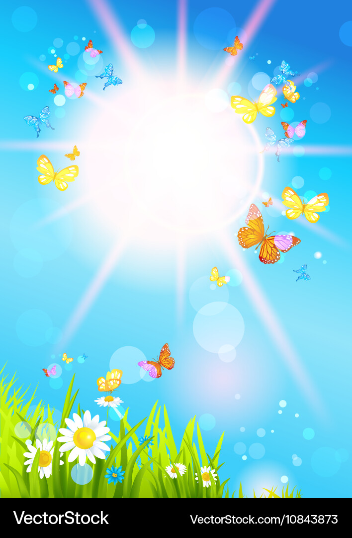 Bright sunshine and butterflies Royalty Free Vector Image