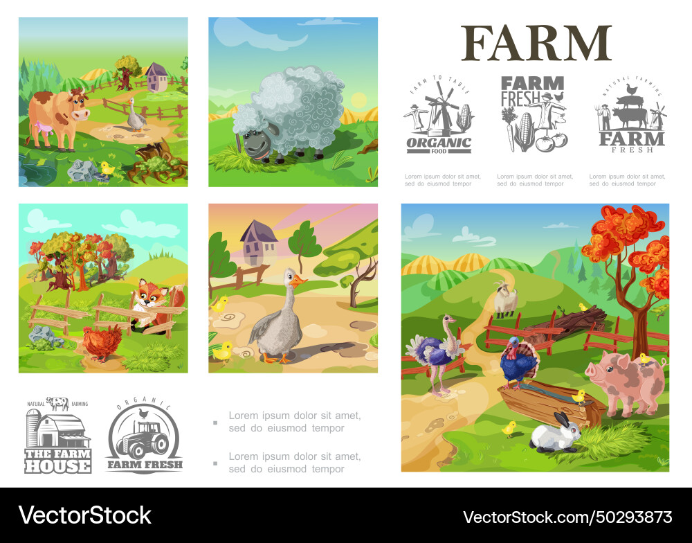 Cartoon farm animals colorful composition Vector Image