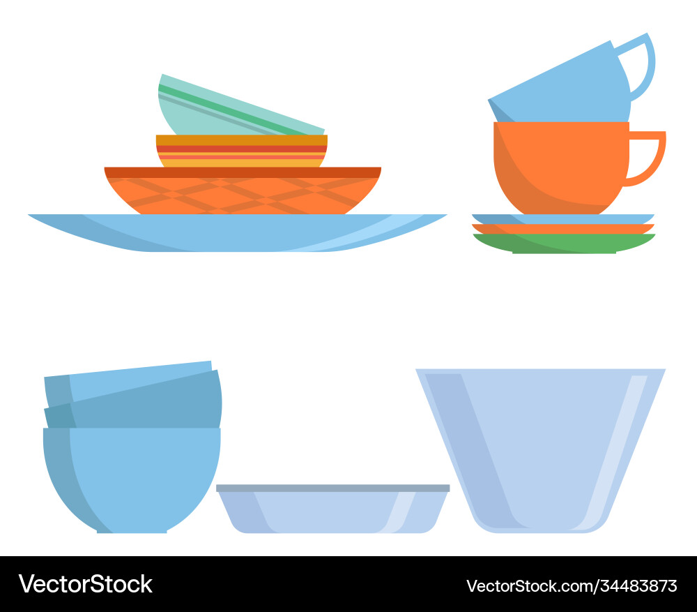 Cookware set icon in flat style colorful dishes Vector Image
