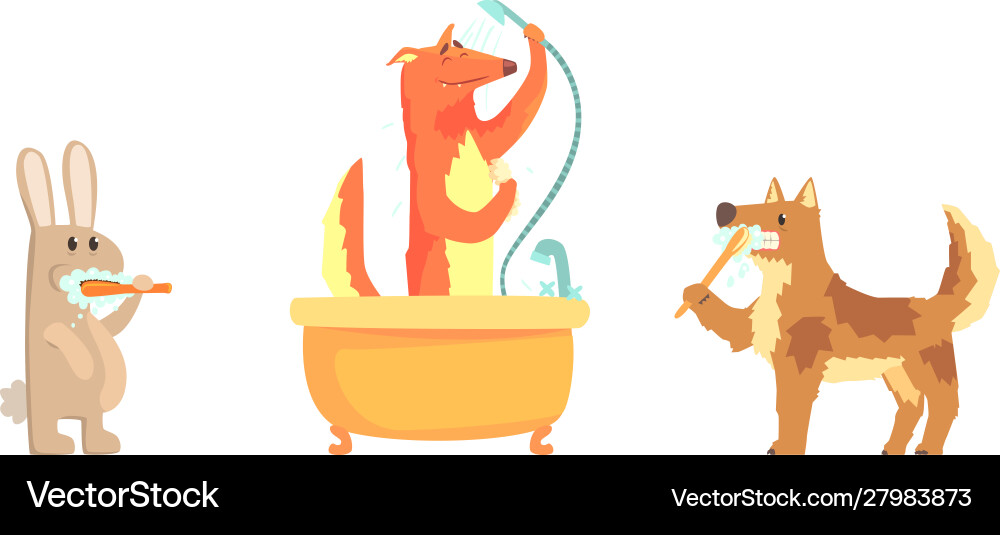 Cute animals bathing set hygiene and care Vector Image