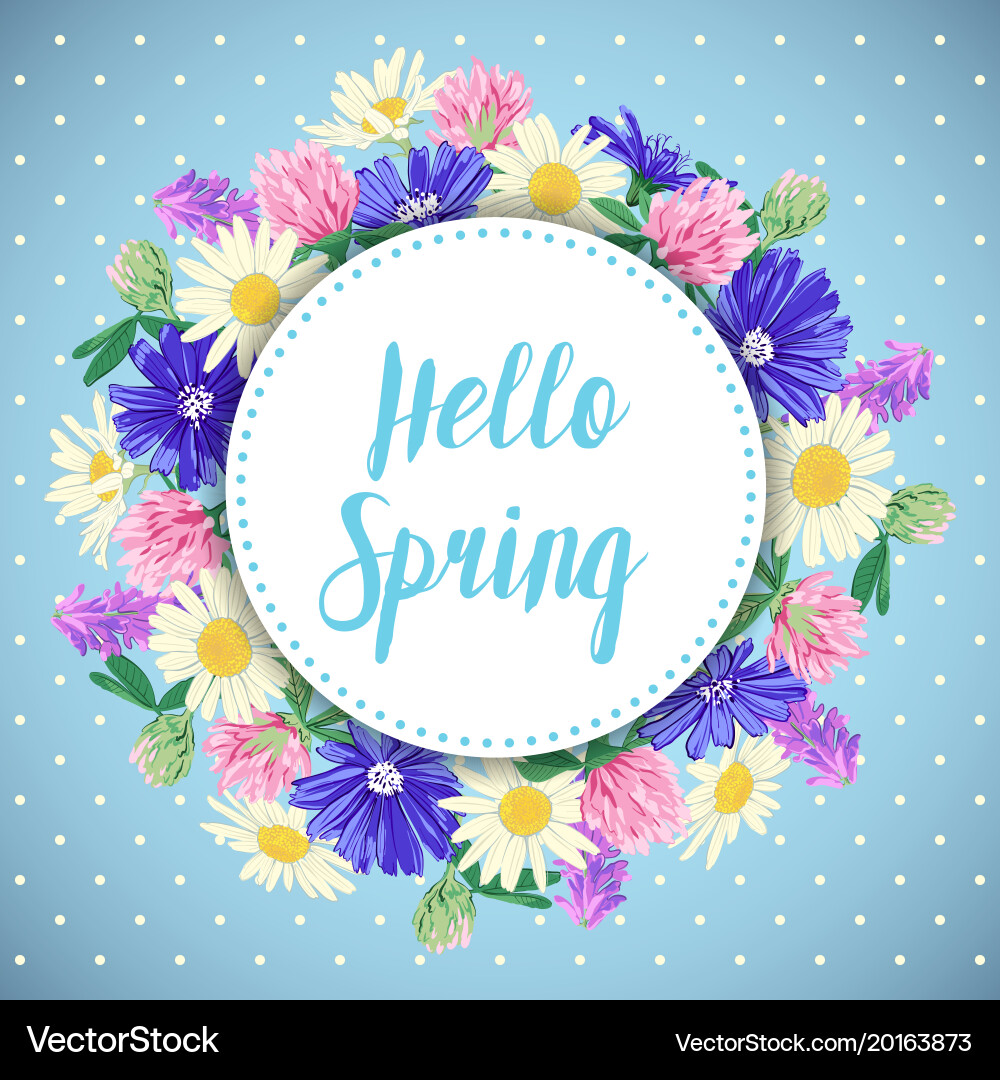 Hand drawn spring card with wildflowers wreath Vector Image