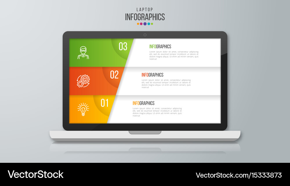 Infographic design on the laptop screen 3 option Vector Image