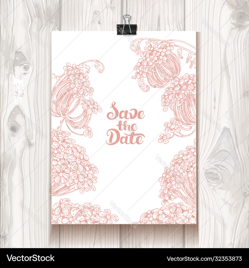 Invitation with chrysanthemum hanging on binder Vector Image