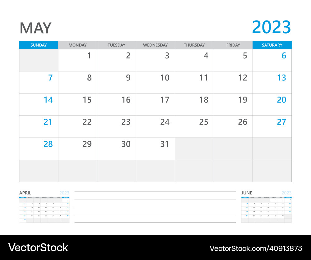 May 2023 year calendar planner 2023 Royalty Free Vector