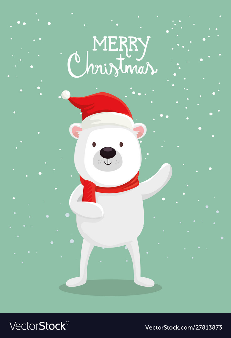 Merry christmas poster with cute bear Royalty Free Vector