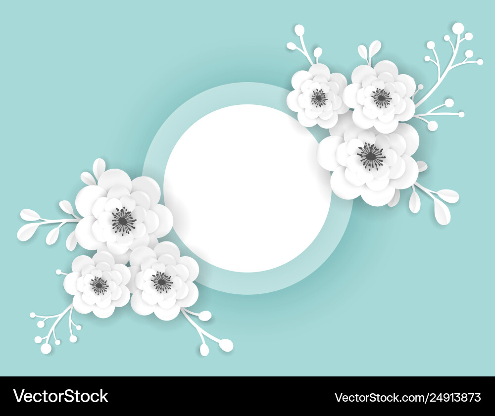Paper cut flowers frame greeting card template Vector Image