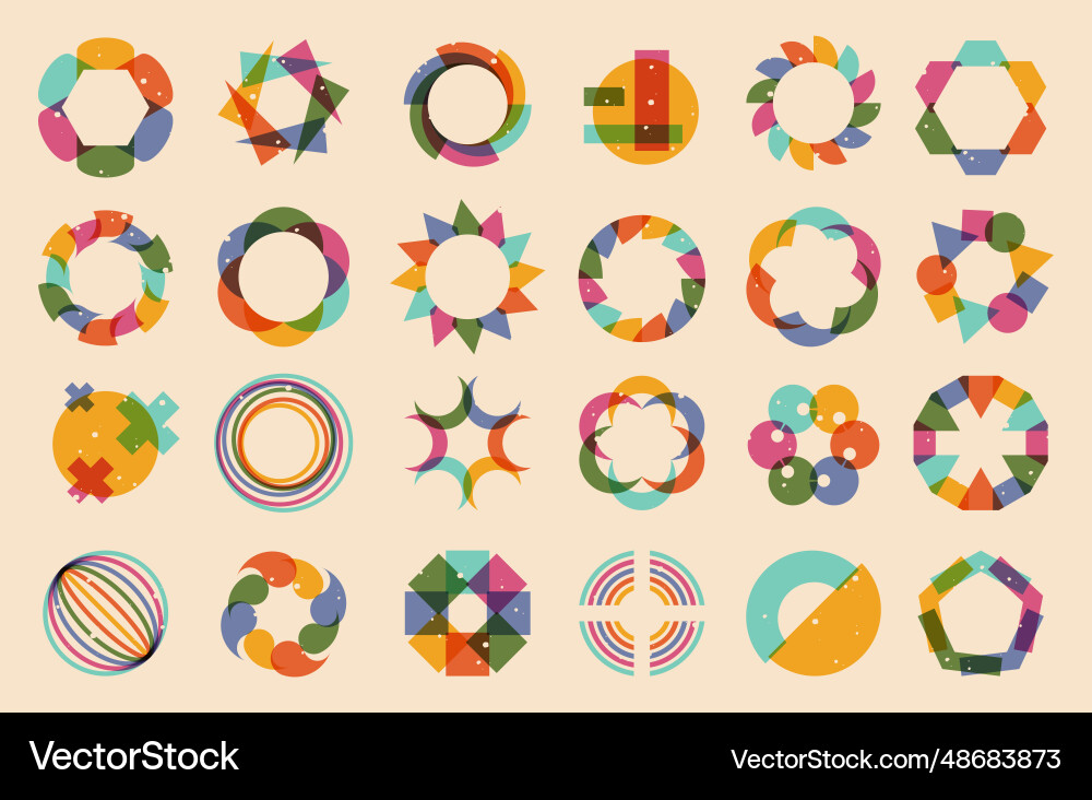 Riso abstract shapes geometric linocut Royalty Free Vector