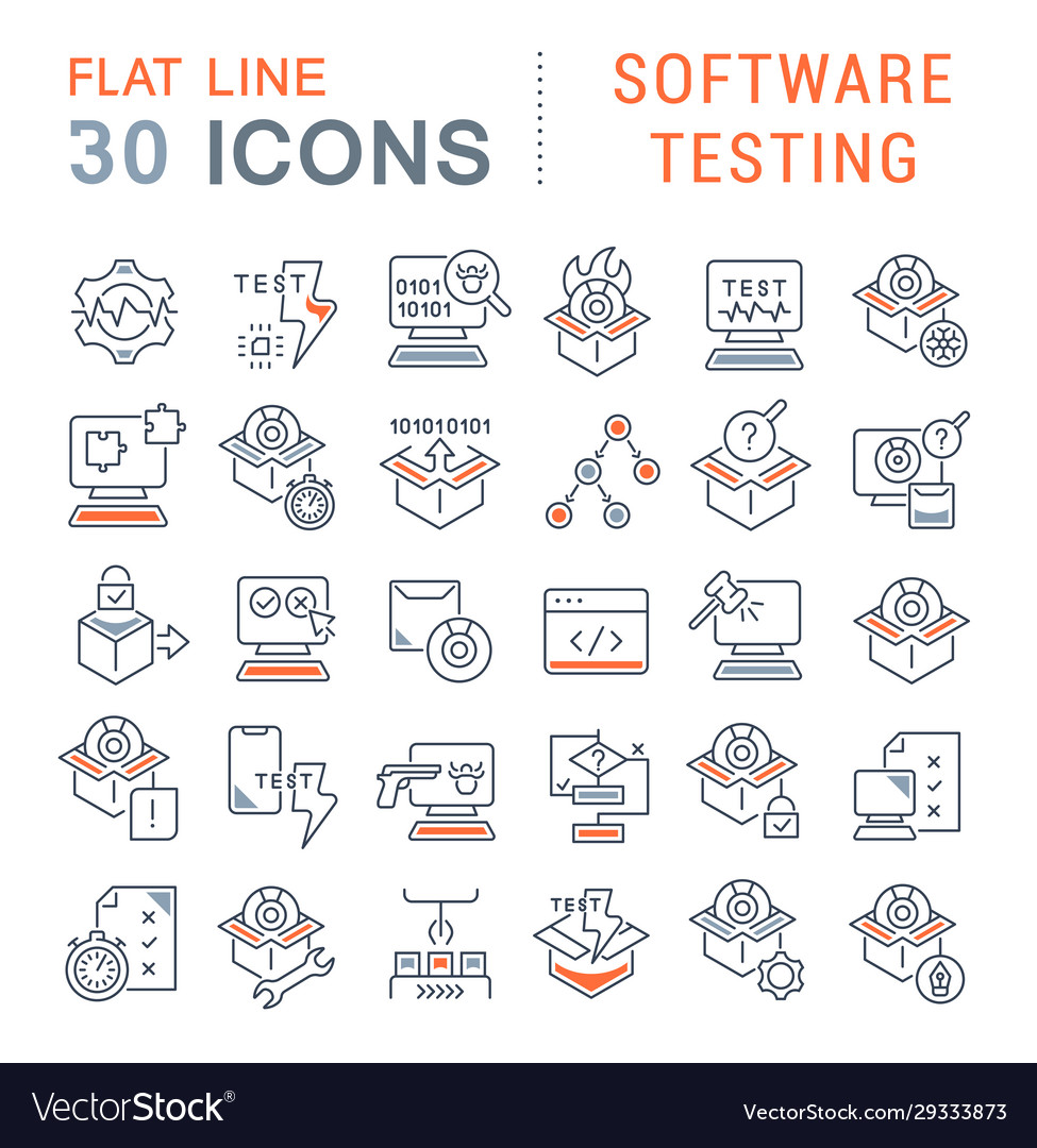 Set Line Icons Software Testing Royalty Free Vector Image