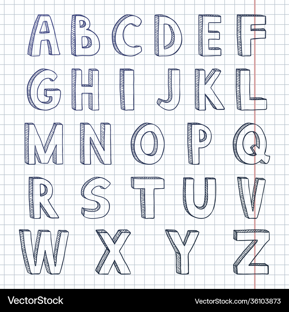 Set sketch english alphabet letters Royalty Free Vector