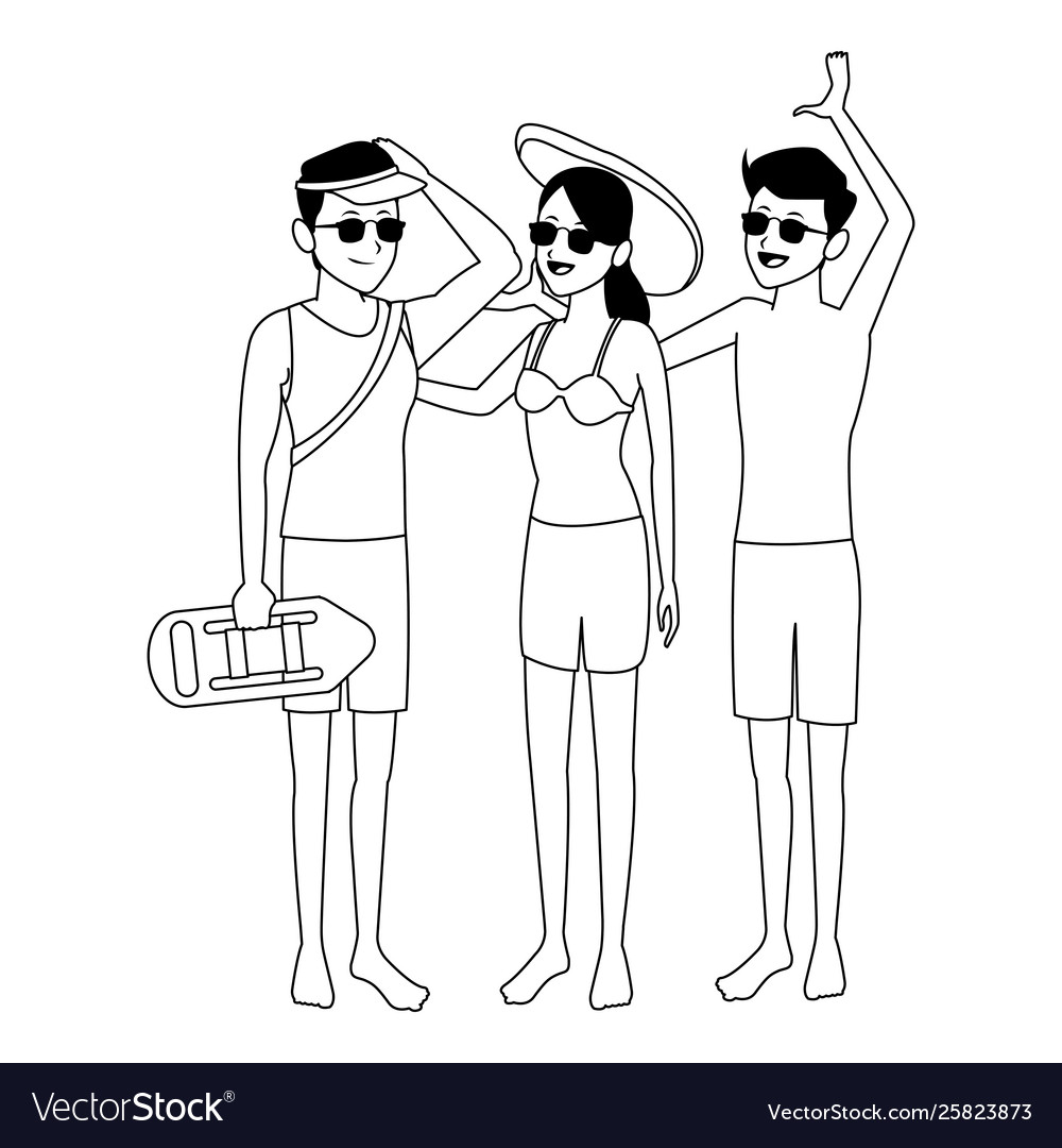 Summer friends enjoying in black and white Vector Image