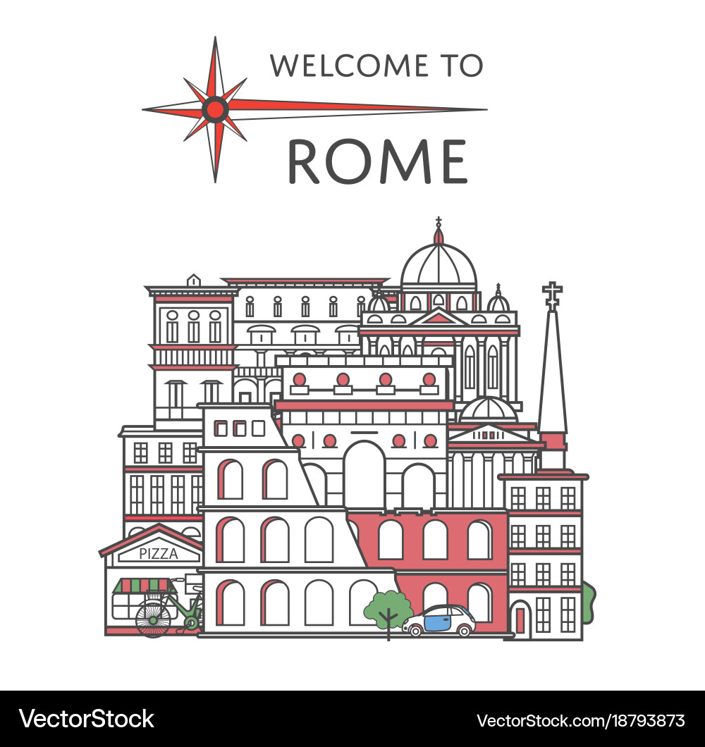 Welcome to rome poster in linear style Royalty Free Vector