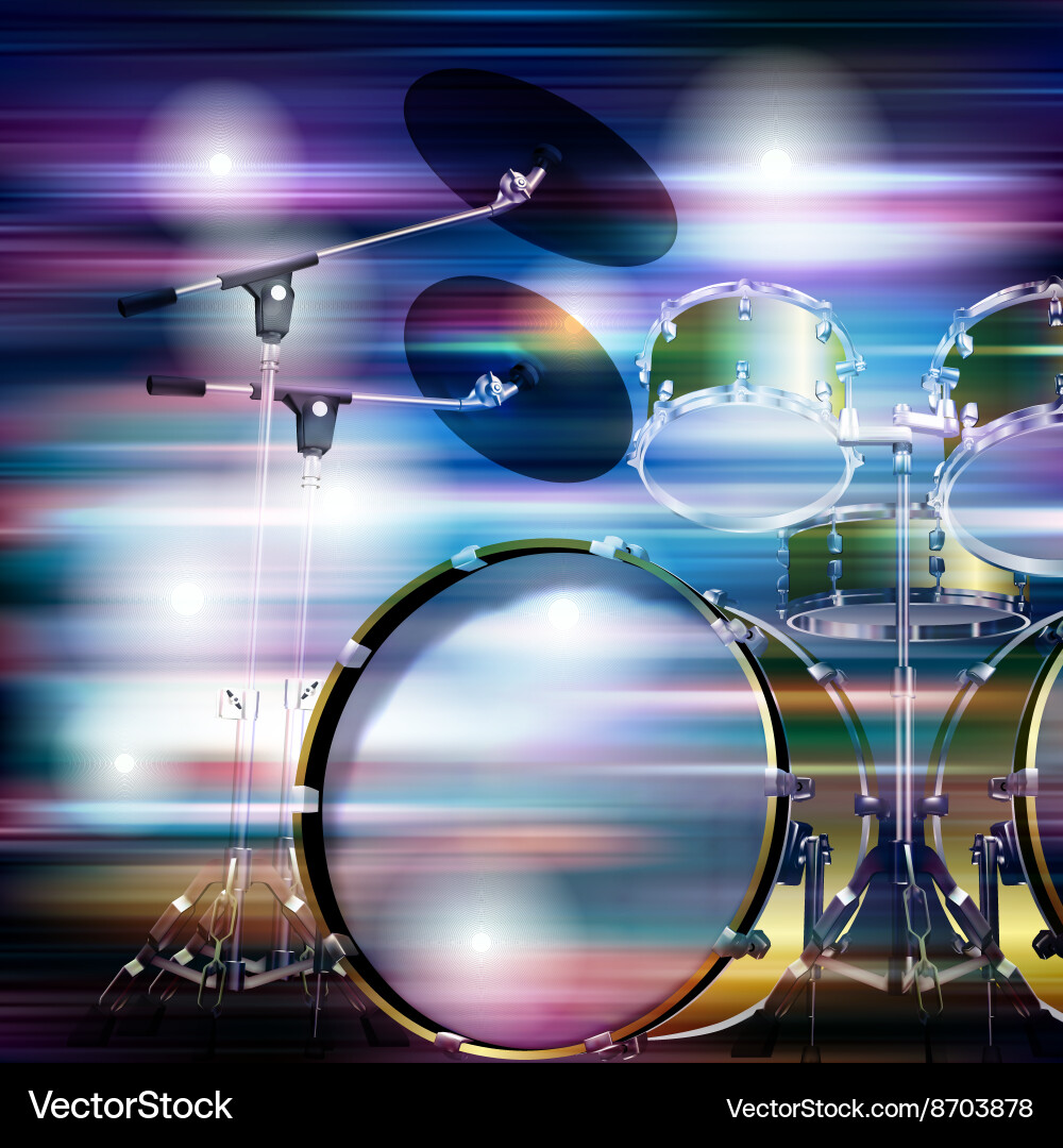 Abstract blue white music background with drum kit
