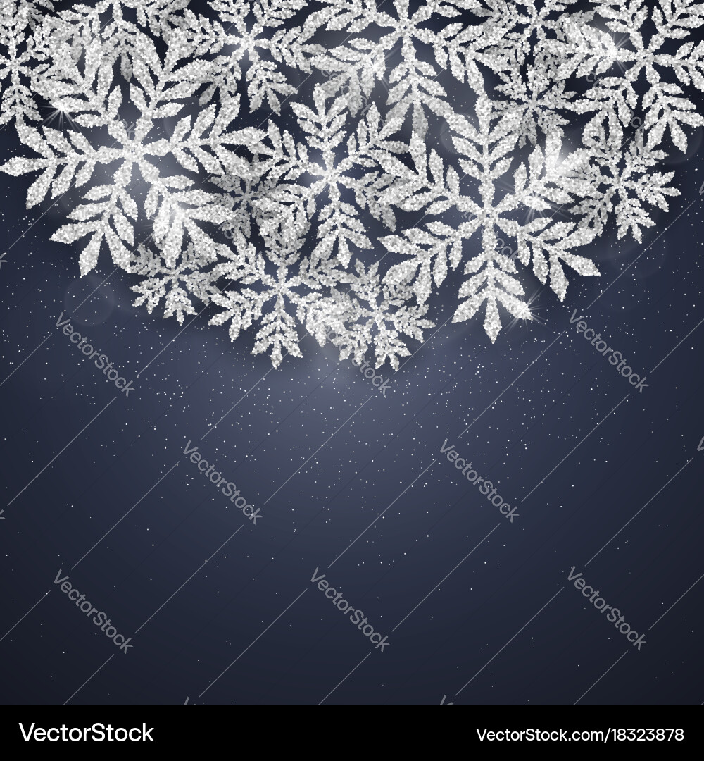 Christmas silver glittering snowflakes background Vector Image